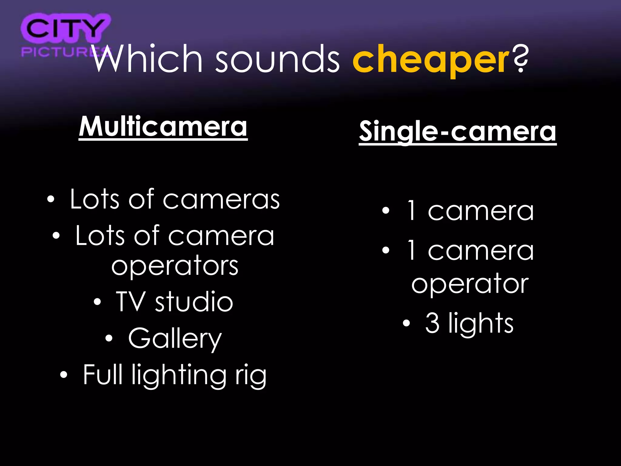 Single Camera filming: an Introduction to genre, formats and uses | PPT