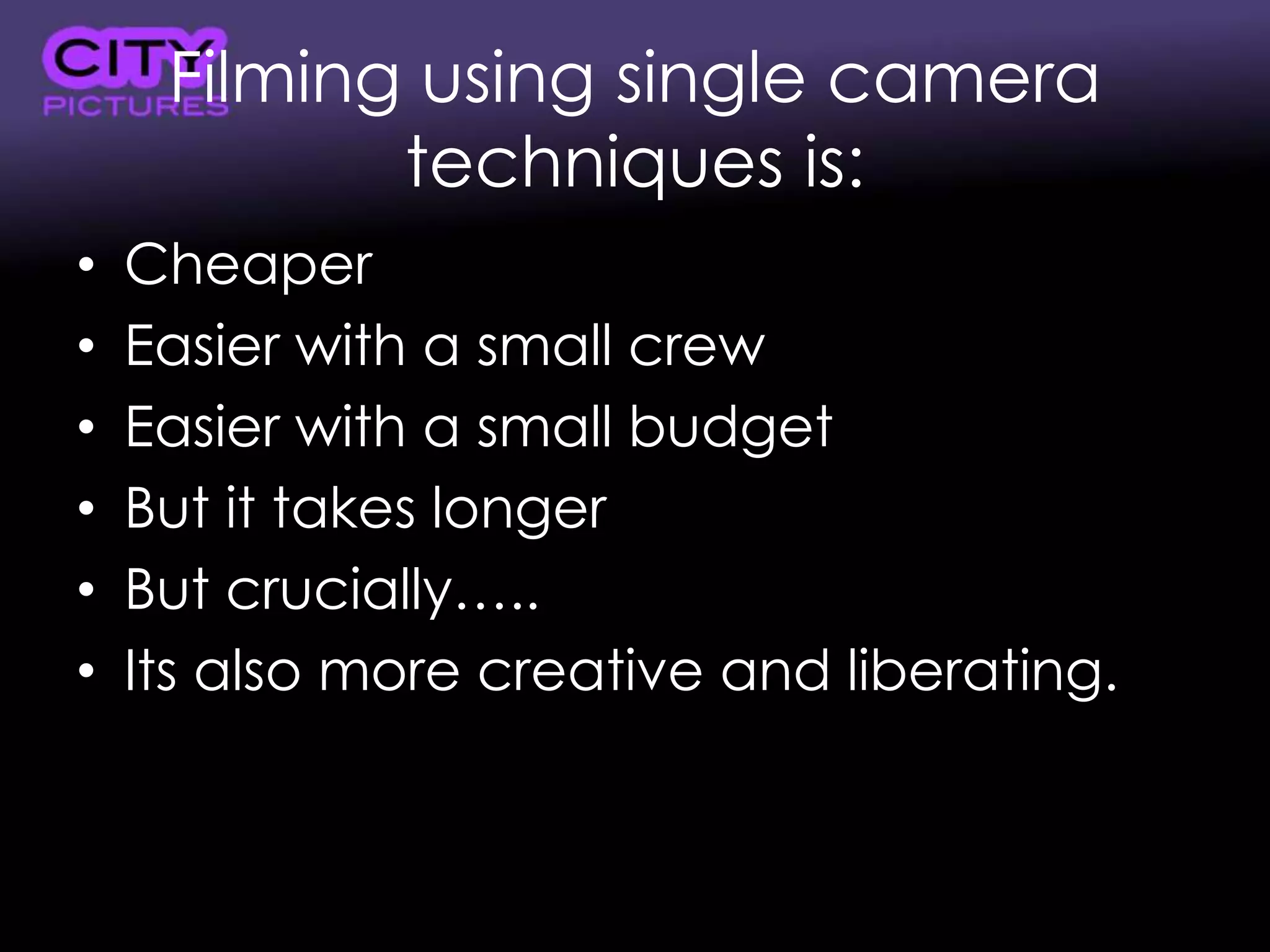 Single Camera filming: an Introduction to genre, formats and uses | PPTX