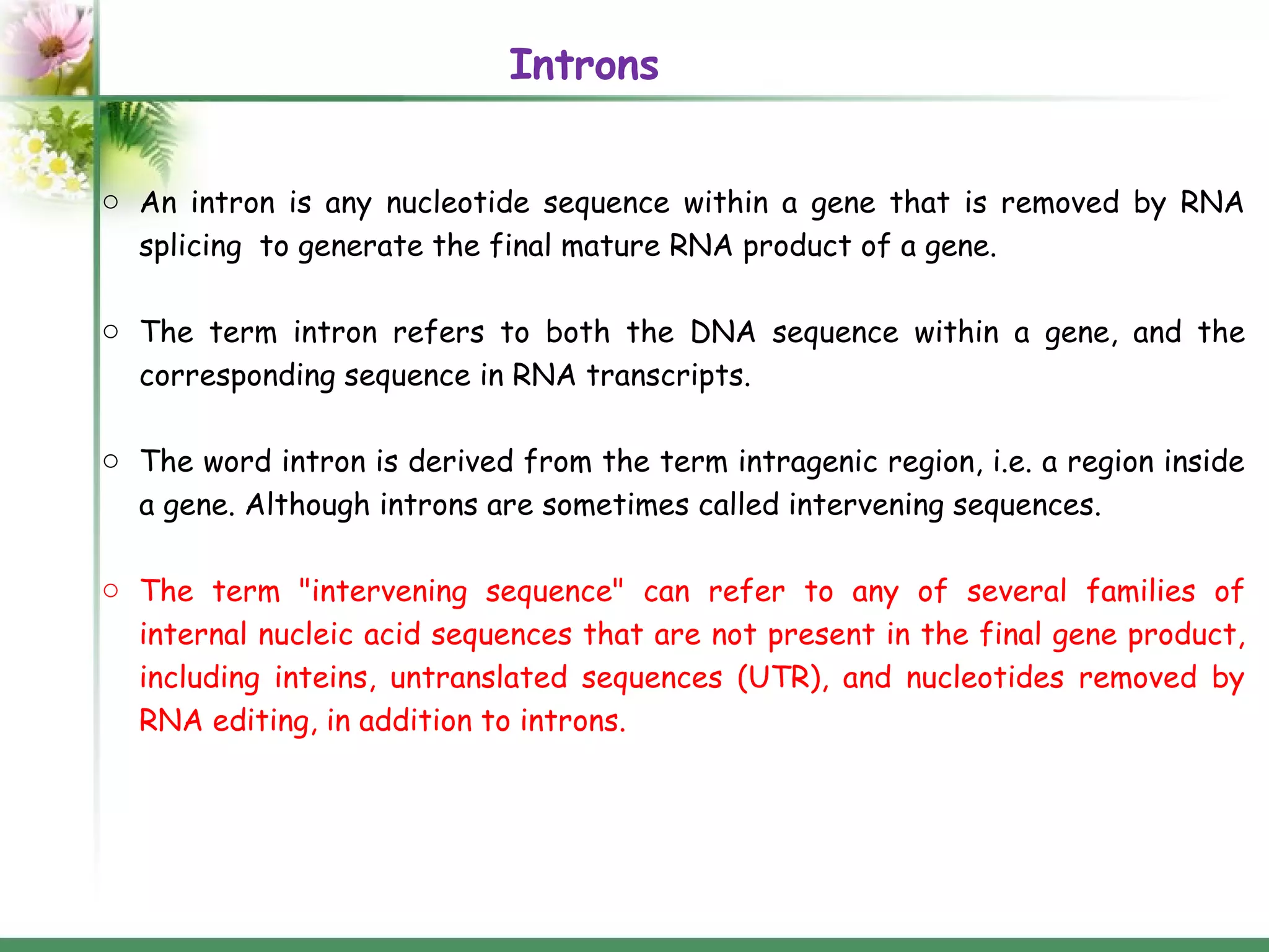 Introns: structure and functions | PPT