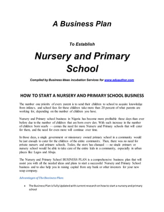 Intro nursery and primary school business plan | DOCX