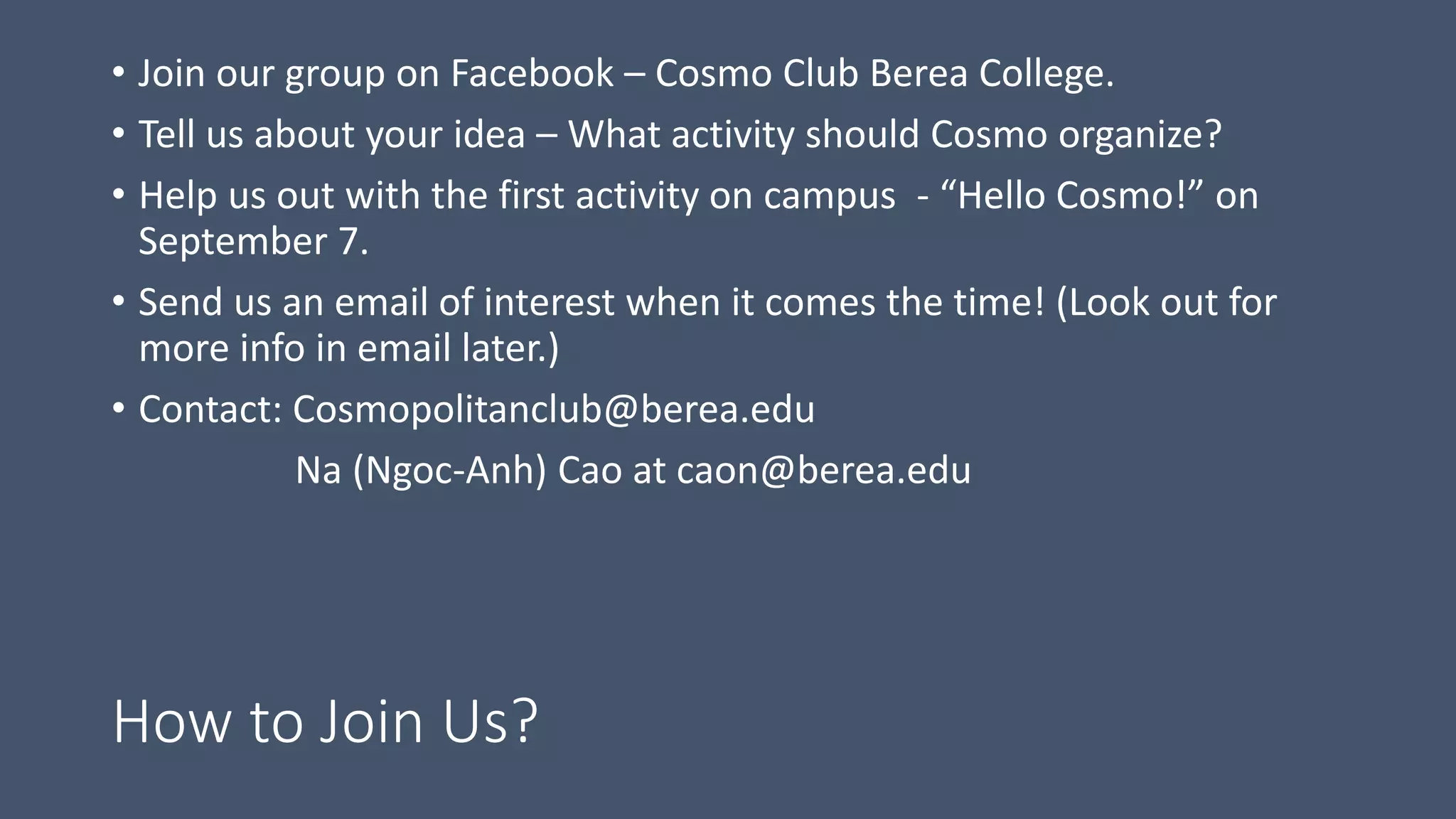 Introduction of Cosmopolitan Club | PPTX