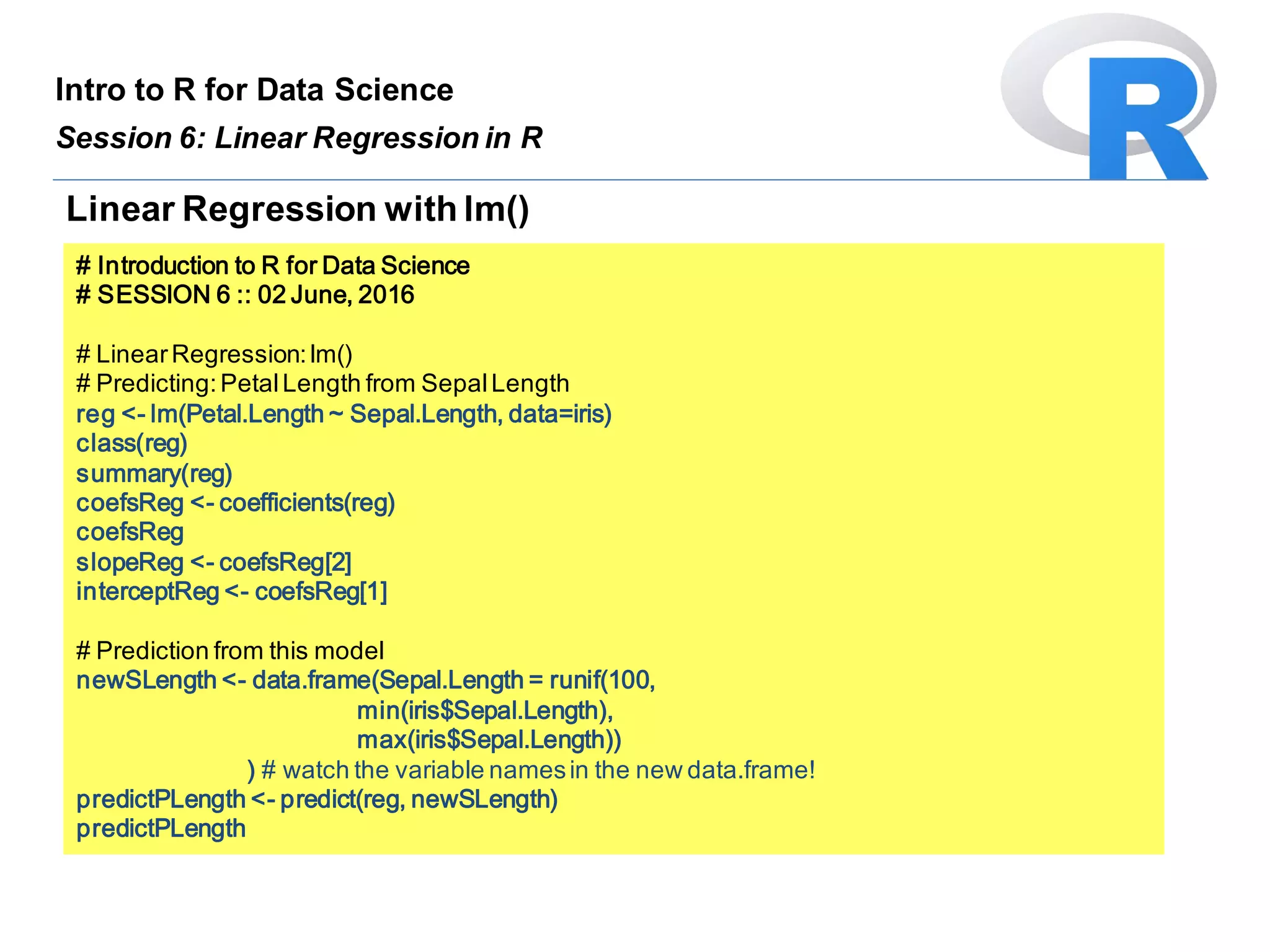 Introduction To R For Data Science Session 6 [linear Regression In R] Ppt