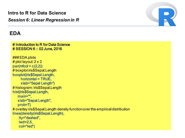Introduction to R for Data Science :: Session 6 [Linear Regression in R] | PPT