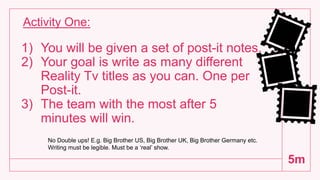 Intro Reality TV - Shows & Categories.pptx | Lifestyle | Genres