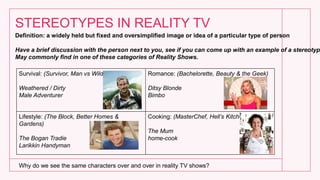 Intro Reality TV - Shows & Categories.pptx | Lifestyle | Genres
