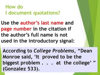 MLA Introductory Signals & Parenthetical Citations | PPTX