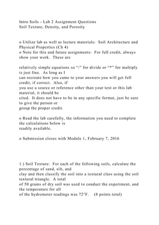Intro Soils – Lab 2 Soil Texture, Density, and Porosity .docx