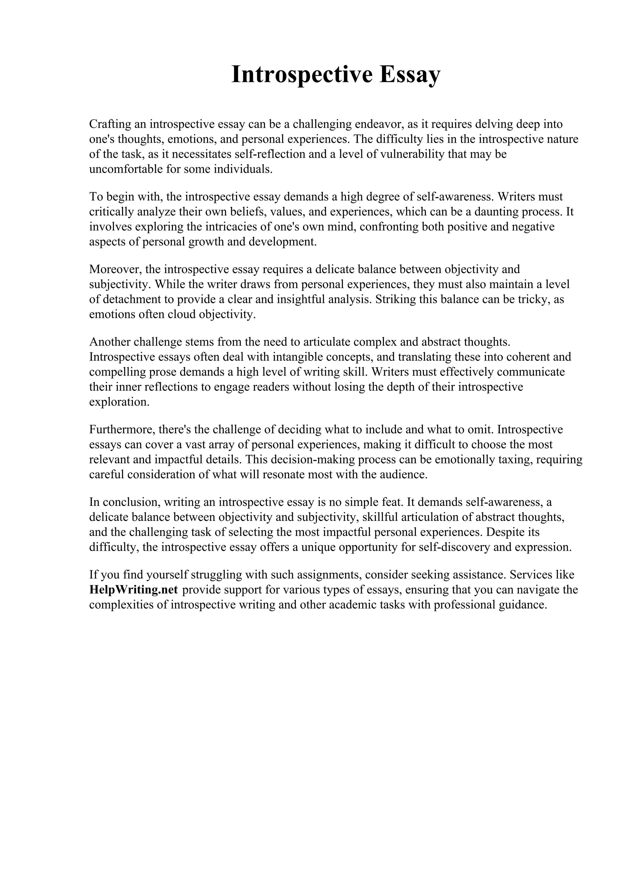 Introspective Essay. Northwest Missouri State University | PDF