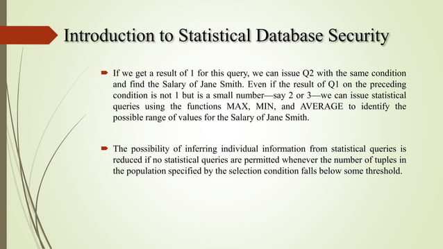 Intro Statistical Database Security Pptx Databases Computer