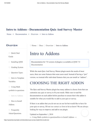 Intro to addons documentation quiz and survey master | PDF