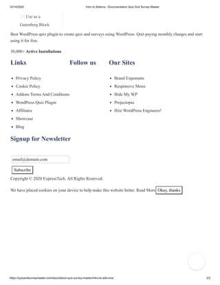 Intro to addons documentation quiz and survey master | PDF