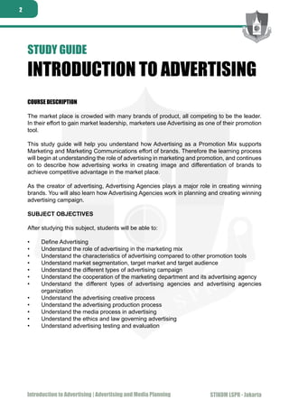 Introduction To Advertising & Advertising and Media Planning I | PDF