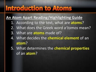 Intro to atoms (edited for 2016) | PPT