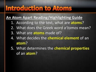 Intro to atoms (edited for 2018) | PPTX