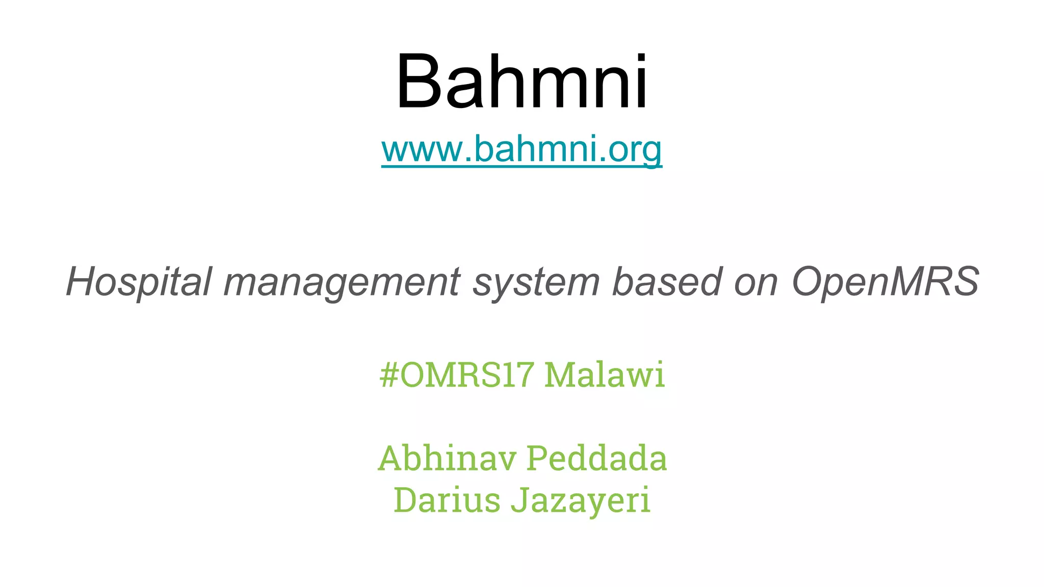 Introduction to Bahmni | PPTX