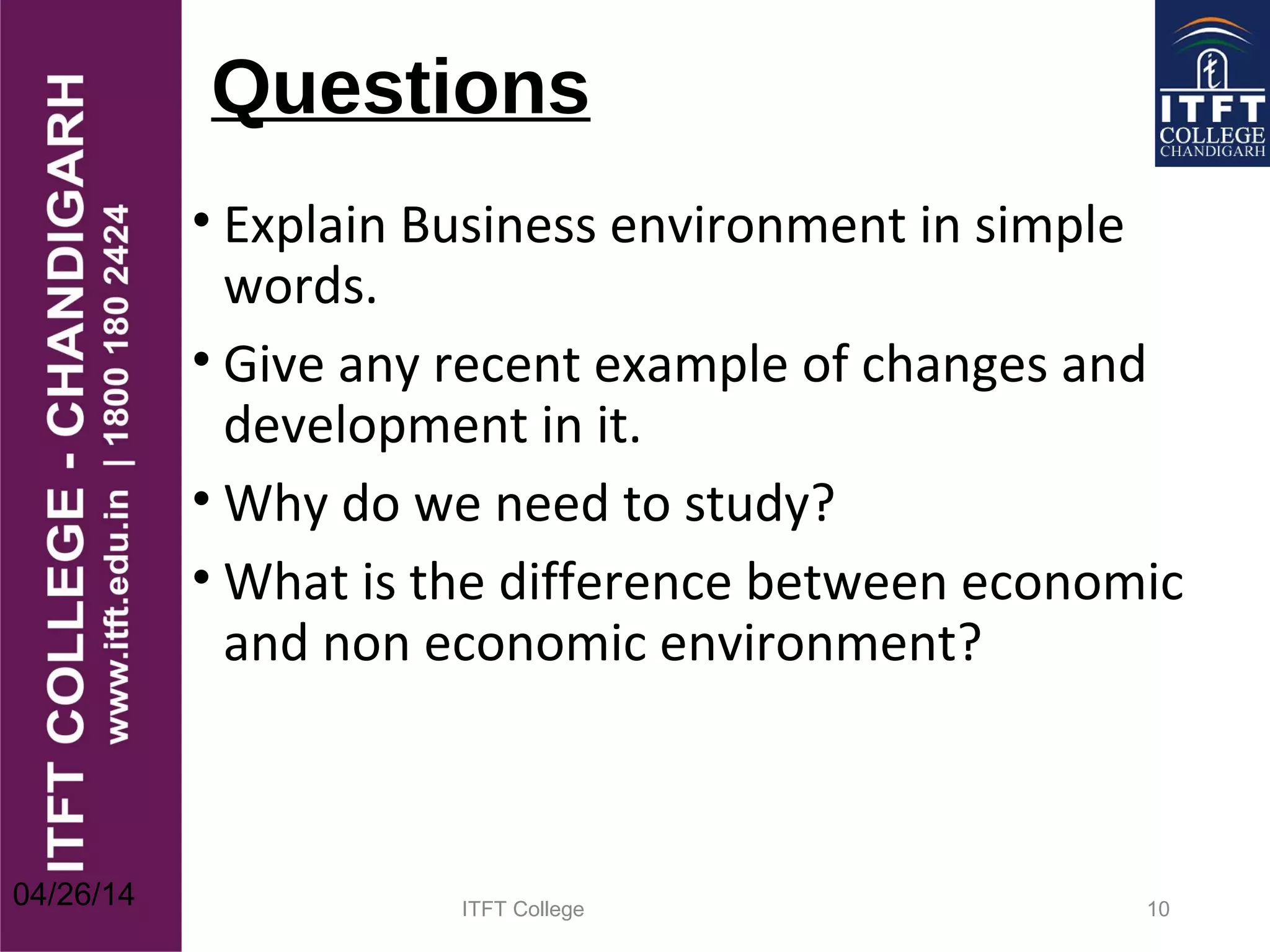 ITFT - Intro to business environment | PPT