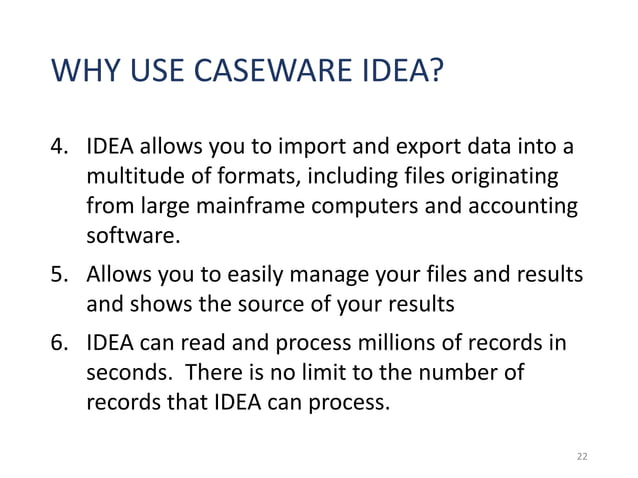 Introduction to CaseWare IDEA - Designed by Auditors for Auditors | PDF