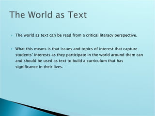 Intro To Critical Literacy Key Tenets | PPT
