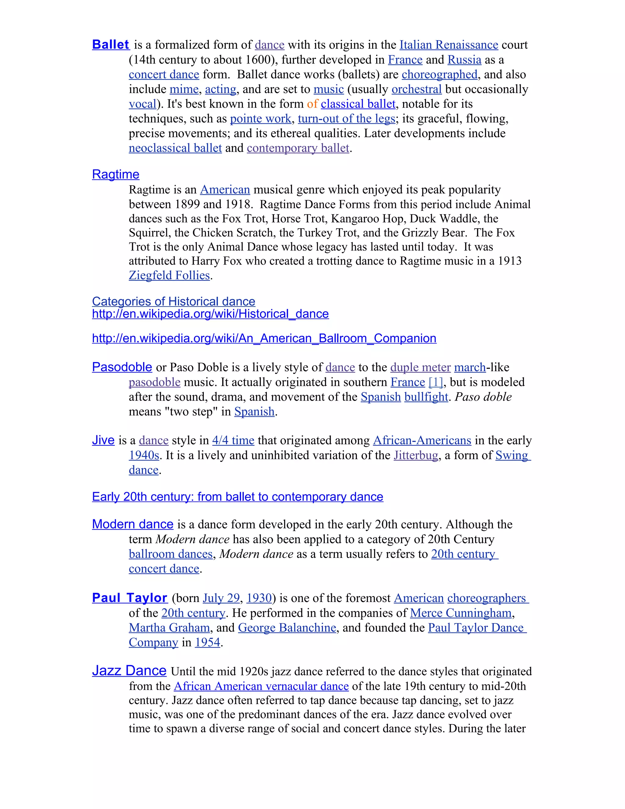 Introduction to Dance timeline | DOC