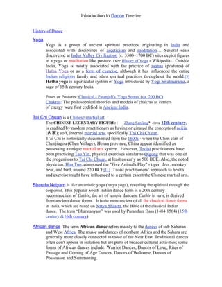 Introduction to Dance timeline | DOC