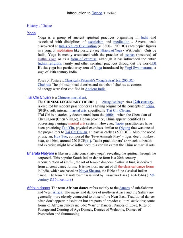 Introduction to Dance timeline | DOC