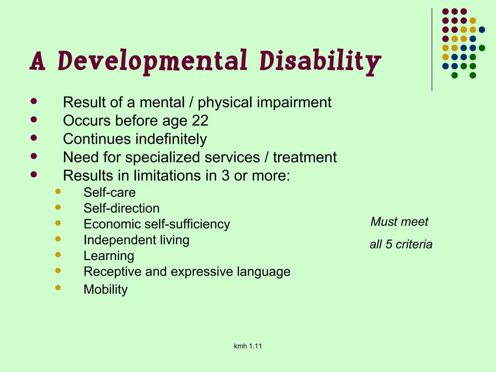 Intro to developmental disabilities ncc | PPT