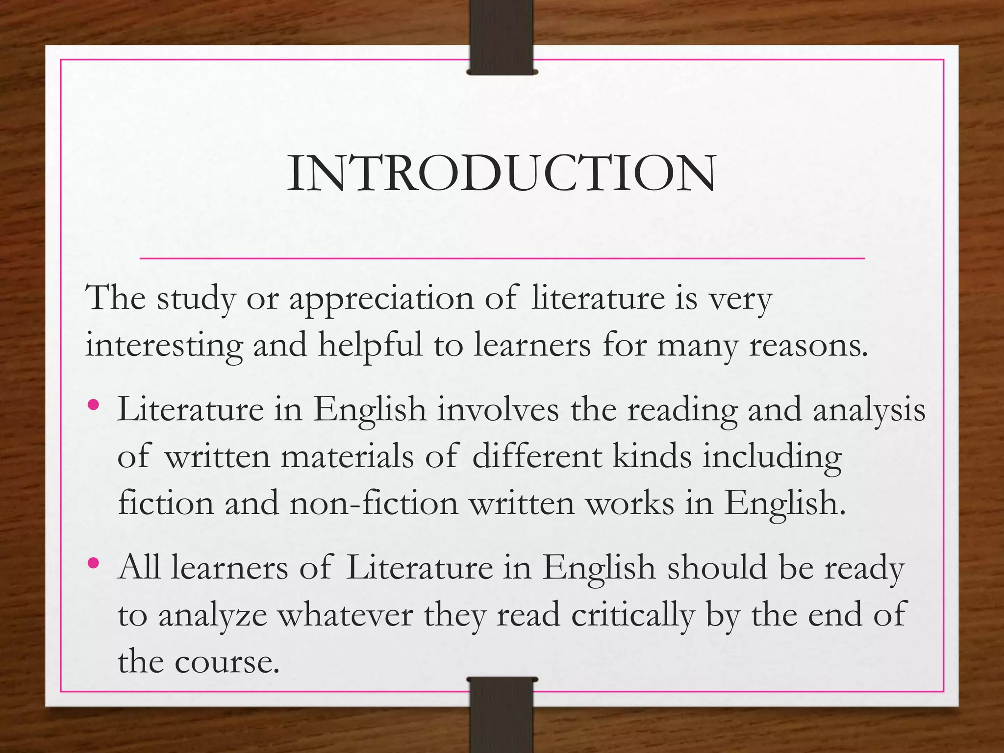Introduction to Literature in English | PPTX