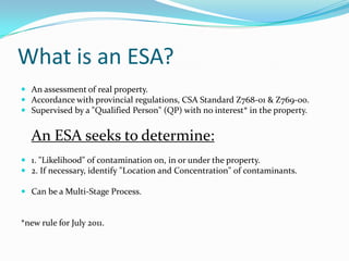 Intro to environmental site assessments (esa) | PPTX