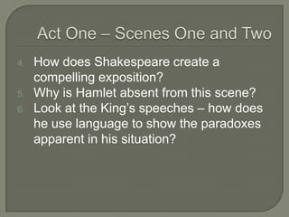 Introduction to Hamlet, with exercises on Act One Scenes One and Two | PPTX