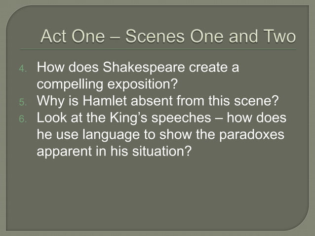 Introduction to Hamlet, with exercises on Act One Scenes One and Two | PPT