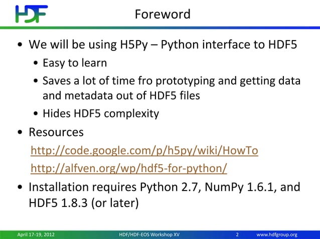 Introduction To Hdf5 Data And Programming Models Ppt