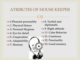 United College of Hotel Management | Introduction to House Keeping | PPTX