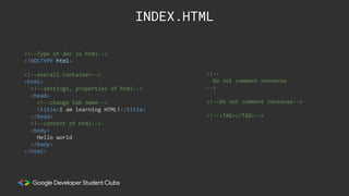 [SUTD GDSC] Intro to HTML and CSS | PPT