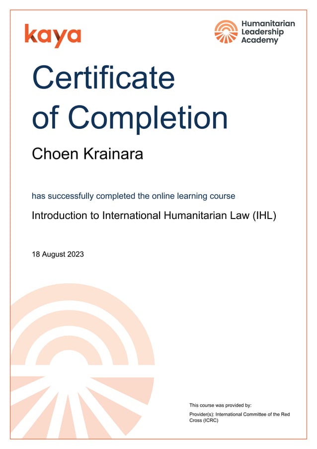 Certificate of Completion in Introduction to International Humanitarian ...