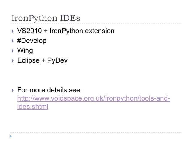 The .NET developer's introduction to IronPython | PPTX
