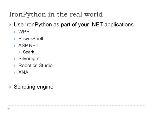 The .NET developer's introduction to IronPython | PPTX