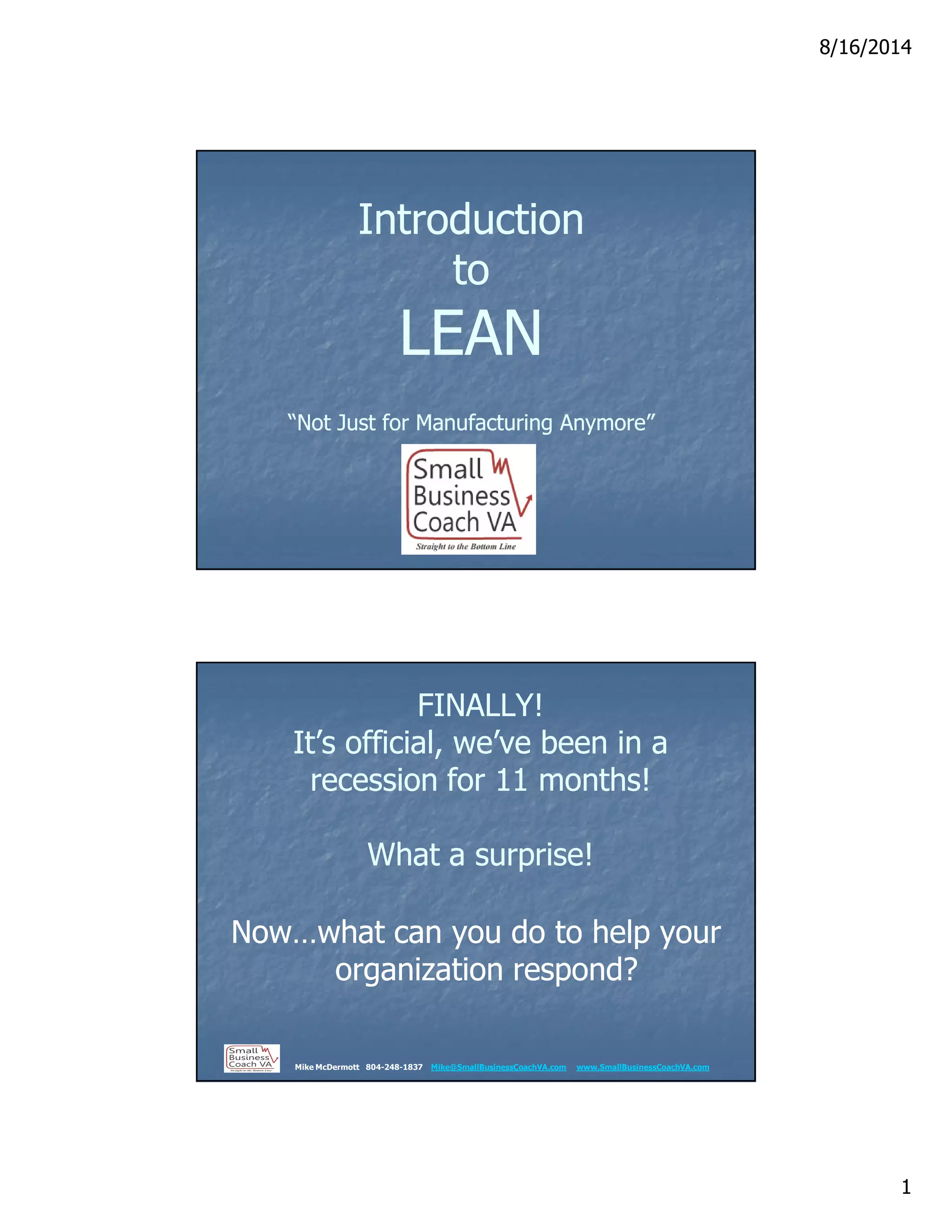 Introduction to LEAN (handout) | PDF | Manufacturing Industry | Industries