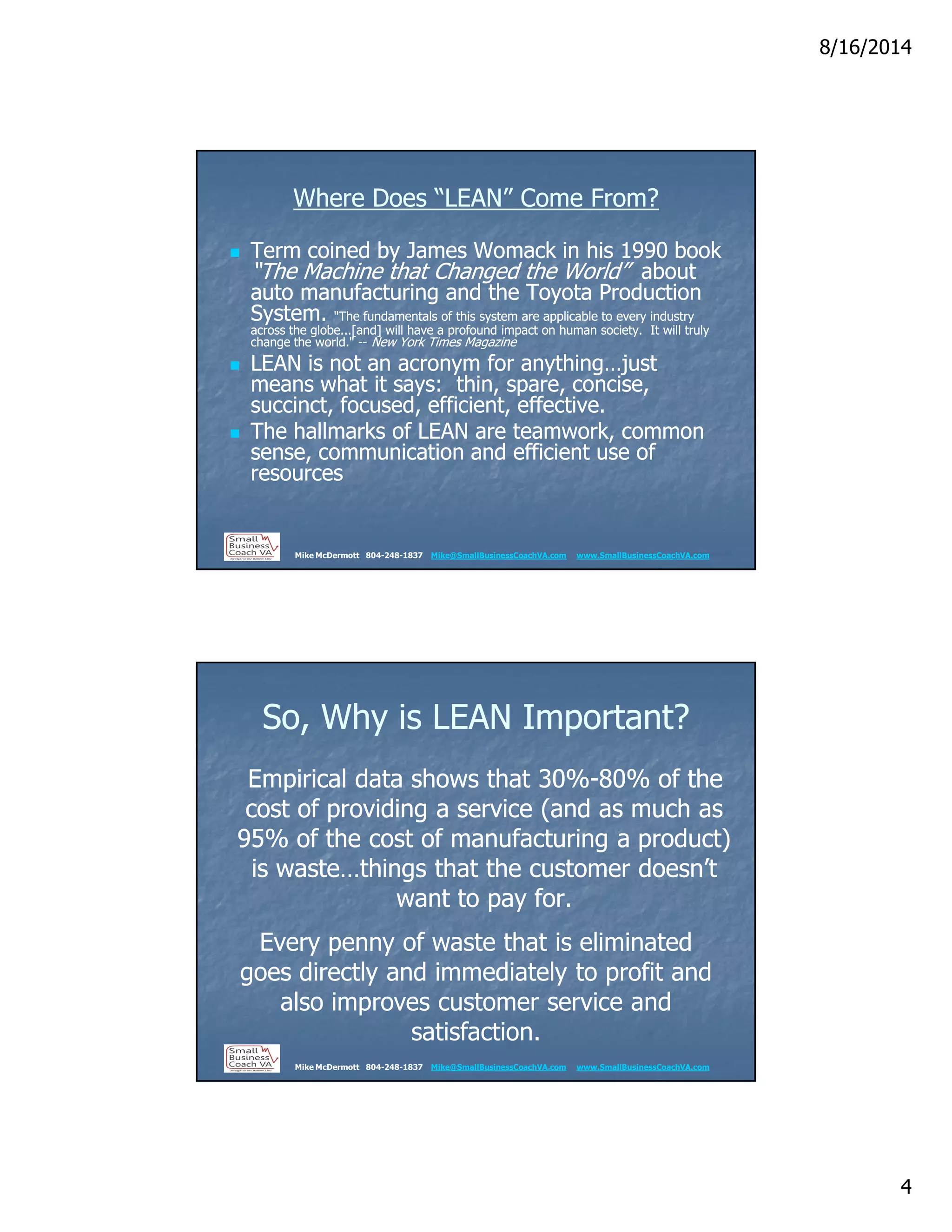 Introduction to LEAN (handout) | PDF | Manufacturing Industry | Industries