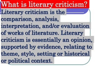 An Introduction to Literary Criticism for high school students | PPT