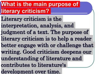An Introduction to Literary Criticism for high school students | PPT