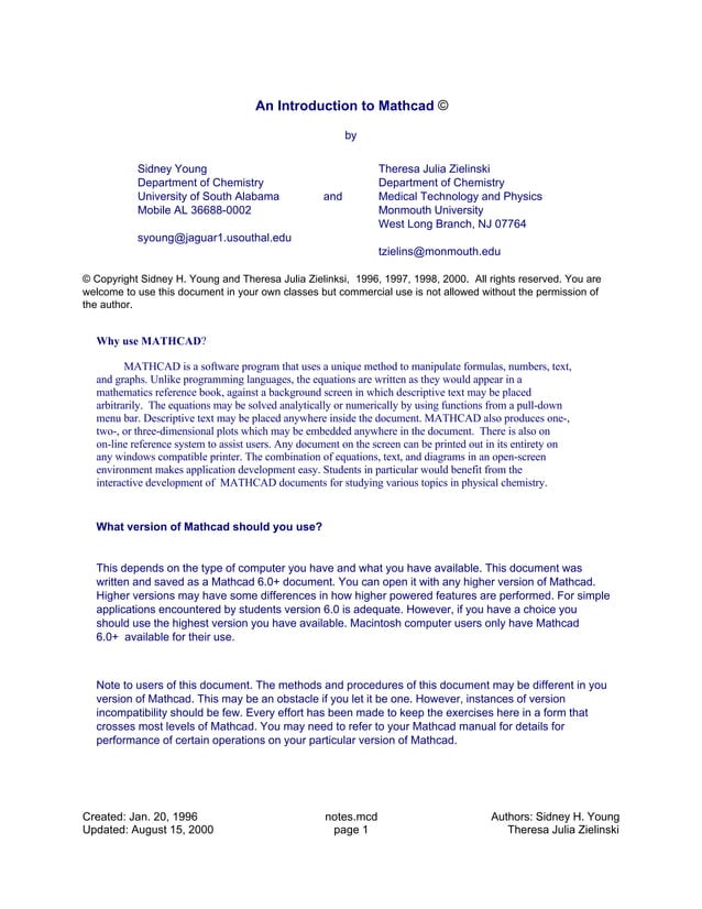 Intro to mathcad | PDF