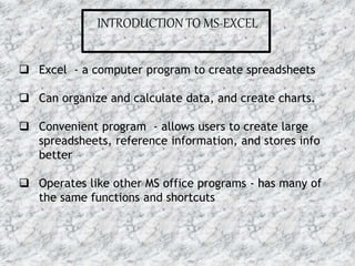 Intro to ms excel | PPTX