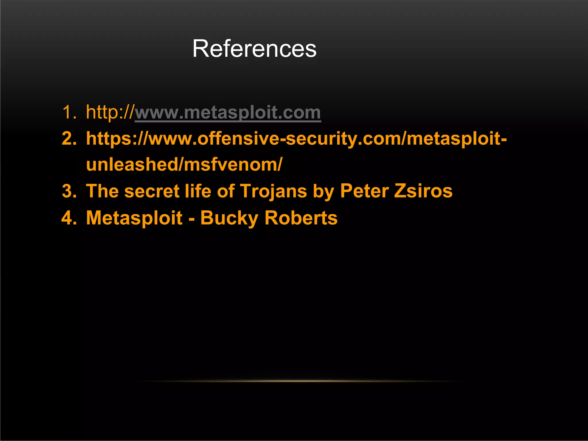 Intro to exploits in metasploitand payloads in msfvenom | PPT
