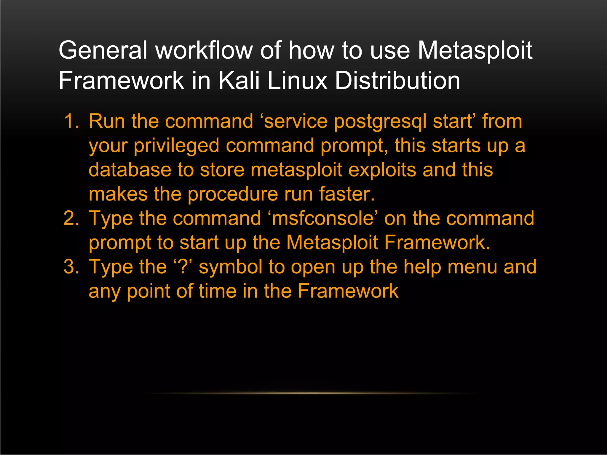 Intro to exploits in metasploitand payloads in msfvenom | PPT