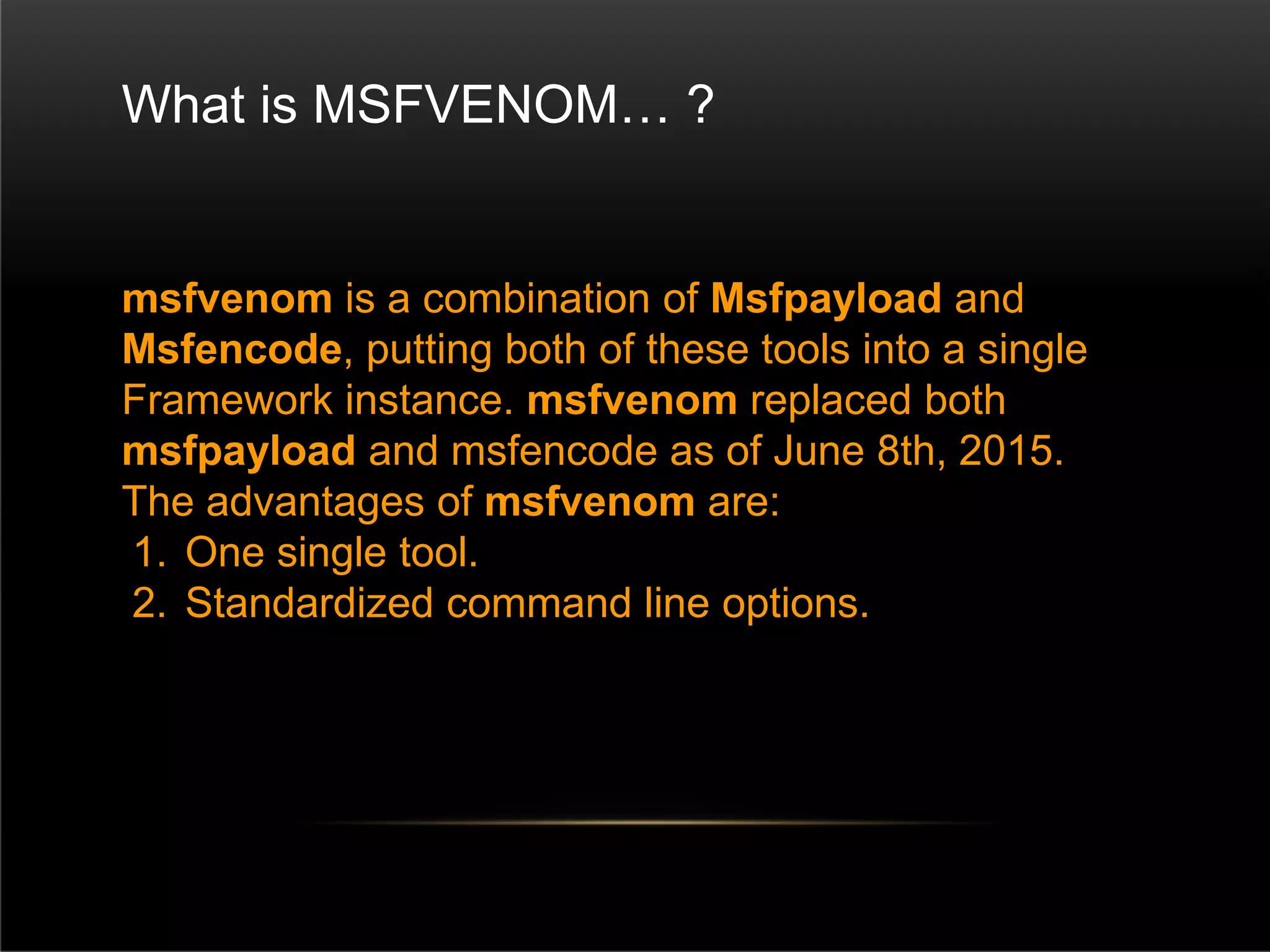 Intro to exploits in metasploitand payloads in msfvenom | PPT