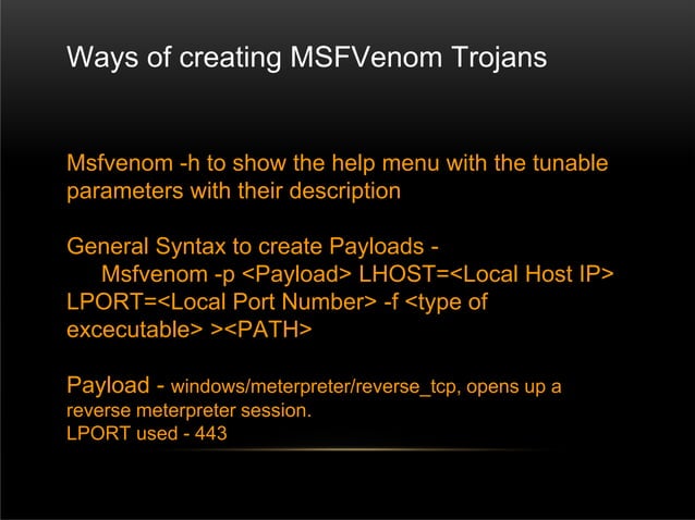Intro to exploits in metasploitand payloads in msfvenom | PPT