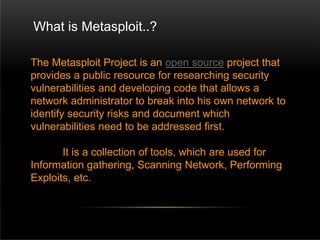 Intro to exploits in metasploitand payloads in msfvenom | PPT