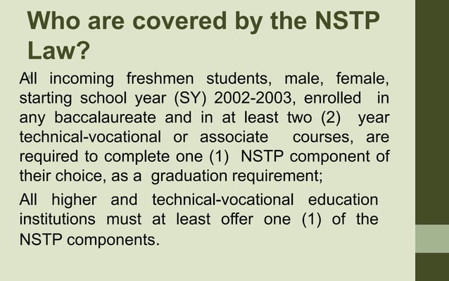 NSTP 1 | PPTX | Professional School | Postgraduate Education