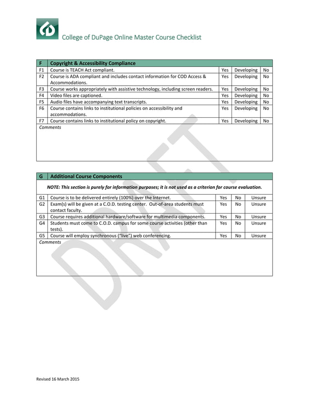 COD Online Course Checklist | PDF