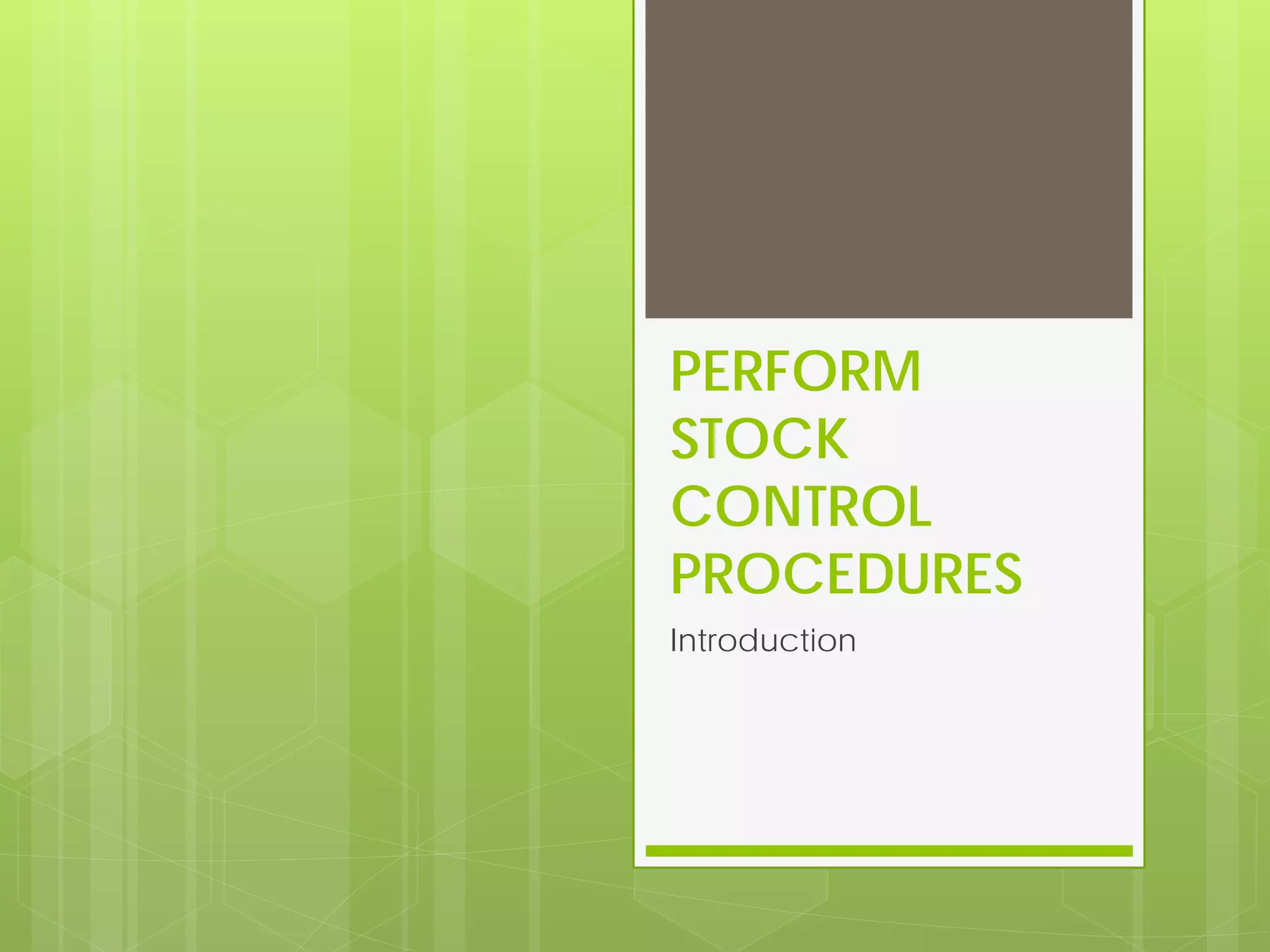 Intro to perform stock control | PDF